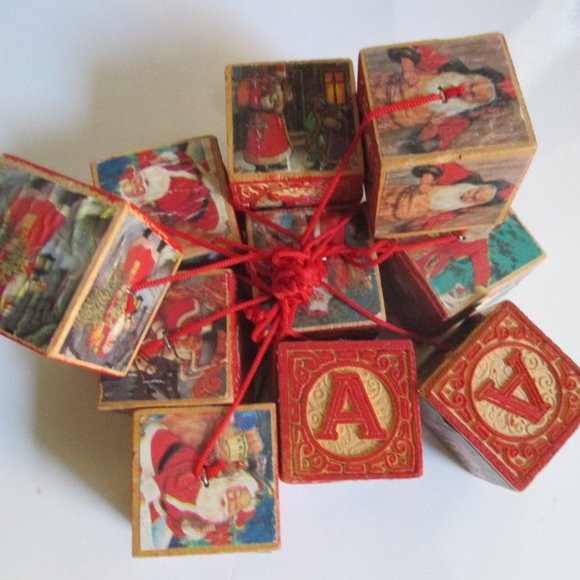 Holiday | Vintage Wooden Christmas Alphabet Abc Blocks Ornaments Tied ...